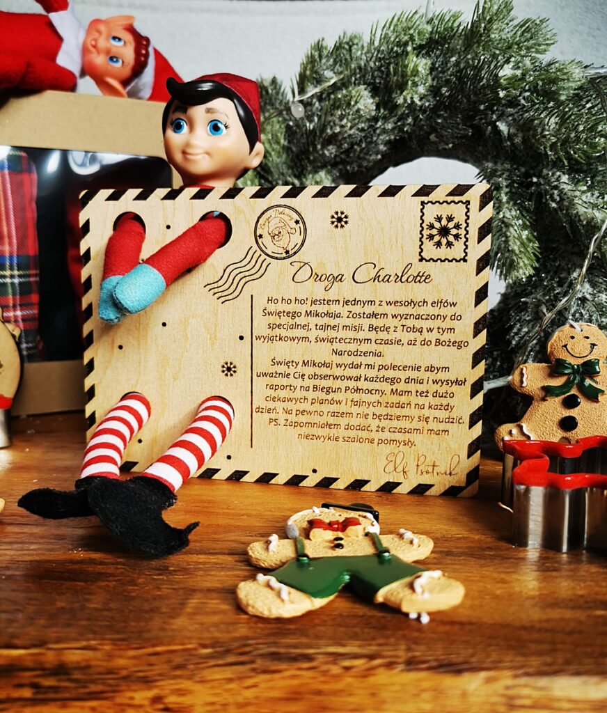 List powitalny od elfa Psotnika elf na półce elf shelf - Drewutnia