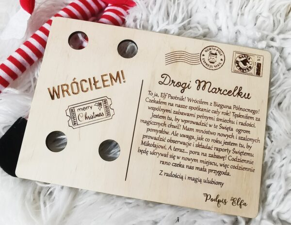 List powitalny od Elfa Psikusa z Bieguna Północnego WRÓCIŁEM - Drewutnia